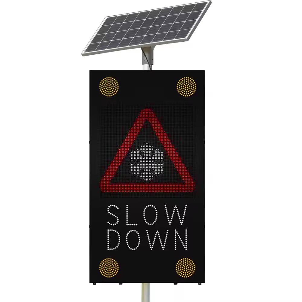 Solar Powered LED Safety Traffic Signs 300m Visibility Slow Down Snow ...